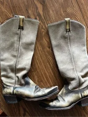 Frye | Shoes | Frye Distressed Metallic Leather Boots Size 6 Made In ...